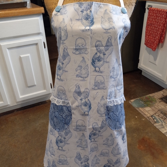 Handmade | Kitchen | Blue And White Chicken Print Apron | Poshmark